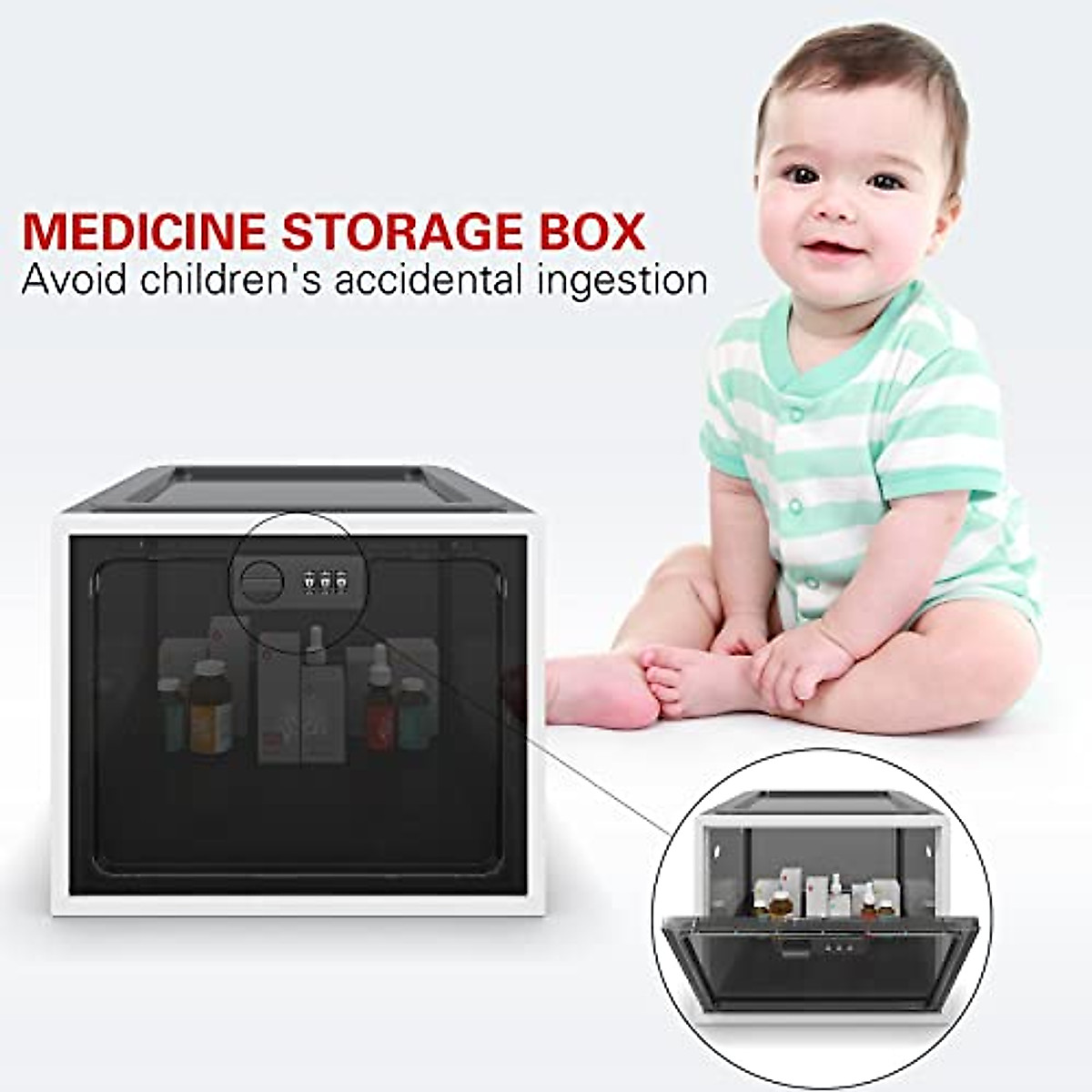 Lockable Box, Medicine Lock box for Safe Medication, Compact and Hygienic Lockable Box for Food, Medicine and Home Safety, Childproof Lockable Storage Bin, Refrigerator Storage Bins - Black