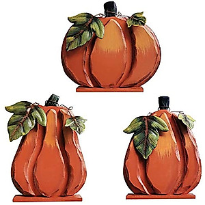 Grace Home Rustic Wooden Free Standing Pumpkin Decor Autumn Harvest Tabletop Shelf Kitchen Decorations Thanksgiving Halloween Pumpkins Sign Fall Decor-Set of 3