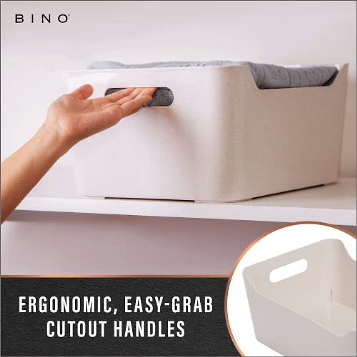 BINO 2-Pack Plastic Storage Basket, Beige - Small | Multi-Use Storage Basket | Rectangular Cabinet Organizer | Baskets for Organizing with Handles | Home & Office Organization & Container Storage