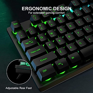 NPET S22 Wired Gaming Keyboard Mouse Combo, LED Backlit Quiet Ergonomic Mechanical Feeling Keyboard, Backlit Gaming Mouse 6400 DPI, for Desktop, Computer, PC, Black…