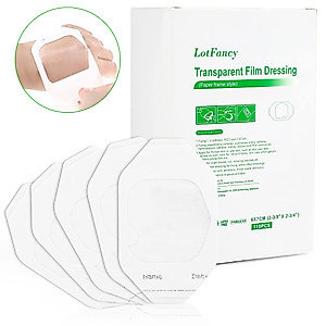 LotFancy Transparent Film Dressing, 2.37" x 2.75", 110PCS, Waterproof Wound Cover Bandage, Adhesive Tape Pads for Tattoo Aftercare, IV Catheters, Post-Surgical, Medical Appliance