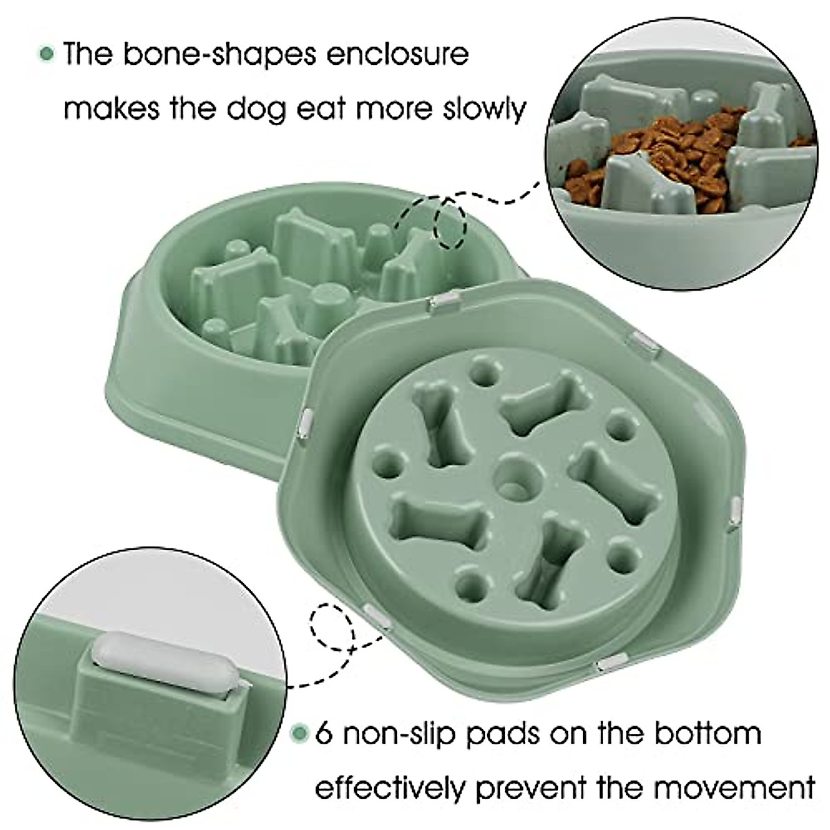 DPOEGTS Slow Feeder Dog Bowl, Puzzle Dog Food Bowl Anti-Gulping Interactive Dog Bowl and Water Dog Bowl for Small/Medium Sized Dogs (Green, Bone)