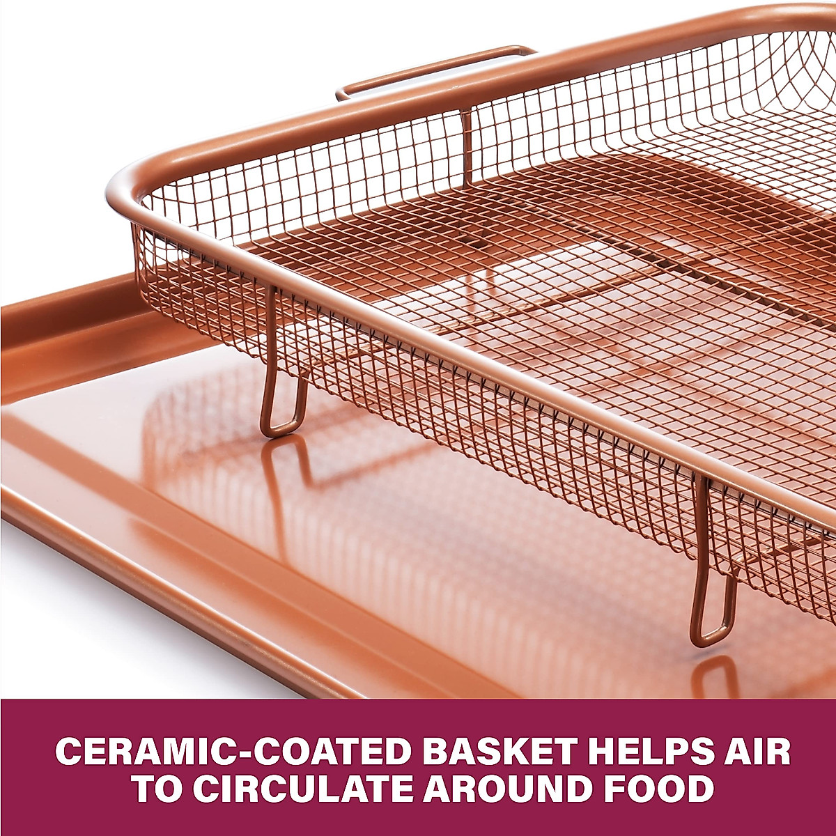 Gotham Steel Air Fryer Tray, Air Fry Basket for Oven, 2 Piece Nonstick Copper Crisper Tray, Air Fry for Convection Oven, Also Great for Baking & Crispy Foods, Dishwasher Safe – XXL 16.5” x 12.5”