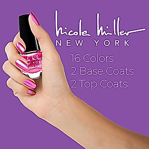 Nicole Miller 16 Colors Nail Polish Set + 2 Base Coats + 2 Top Coats – Glossy Colors Manicure Set - Long Lasting Fingernail and Toenail Polish for Women and Teen Girls