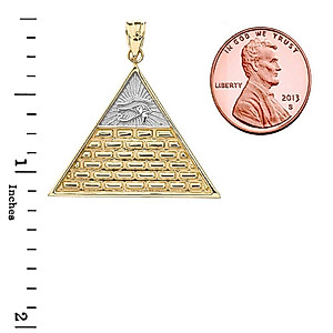 Two Tone 10K Yellow and White Gold Egyptian Eye of Horus Pyramid All Seeing Eye of Providence Pendant - Pendant Only