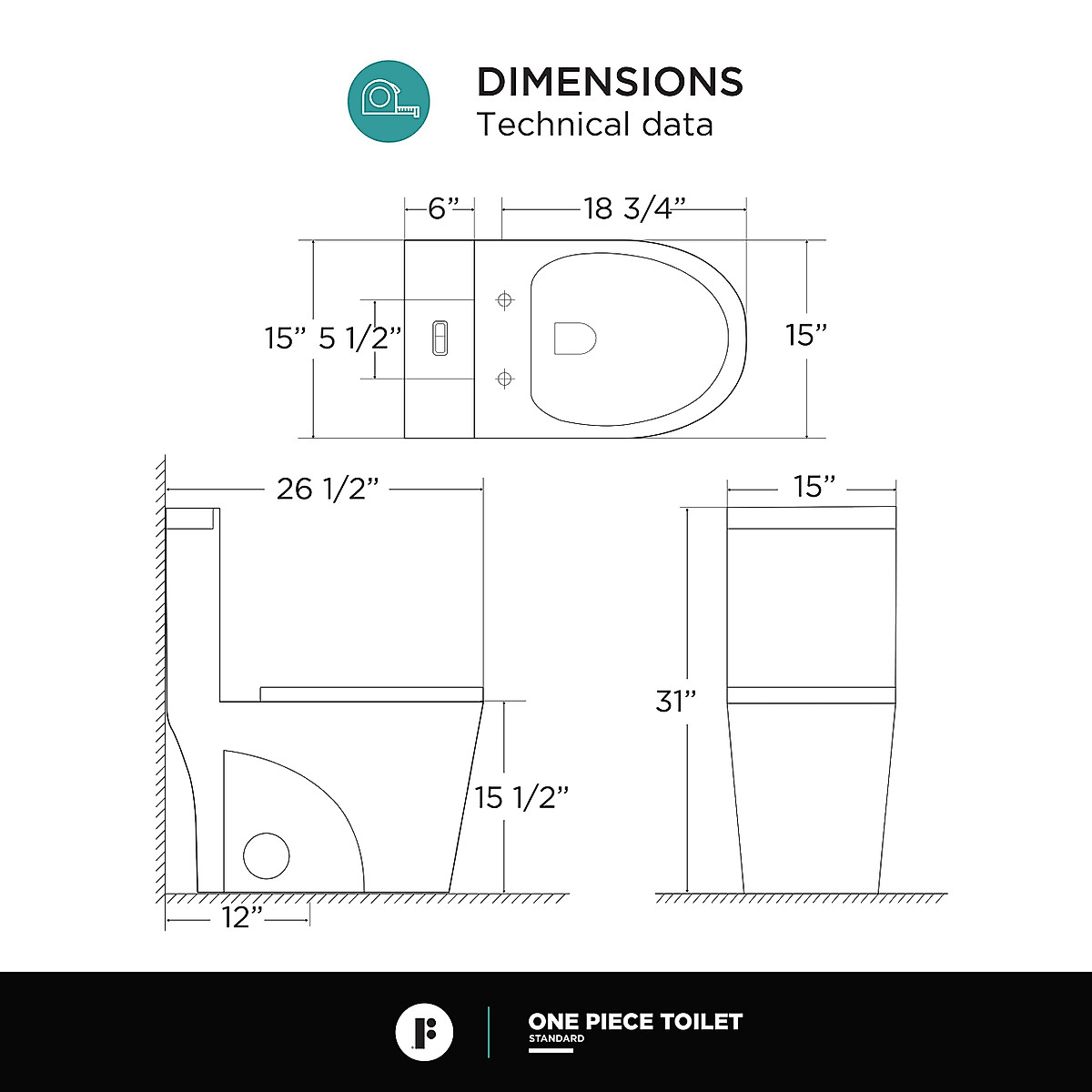 Fine Fixtures Dual-Flush Elongated One Piece Toilet Bowl - Soft Close Seat with High Efficiency Dual Flush in White…