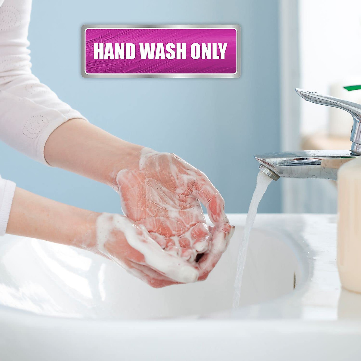 Wash Rinse Sanitize Sink Labels - (Pack of 12) 9"x3" Large Hand Wash Only Sign for 3 Compartment Sink Commercial Kitchens Vinyl Sticker