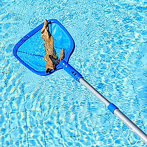 Pool Skimmer - Pool Net with 3 Section Pole, 10.2" x 48", Pool Skimmer Net with Fine Mesh Net, Telescopic Aluminum Pole, Plastic Frame, Ultra-fine Pool Skimmer for Ponds, Fish Tank, Hot Tub