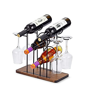 ALLCENER Wine Rack with Glass Holder, Countertop Wine Racks, Metal Wine Holder for 4 Bottles and 4 Wine Glasses Storage, Wine Bottle Rack Display Shelves for Home, Kitchen, Cabinet, Cellar, Bar