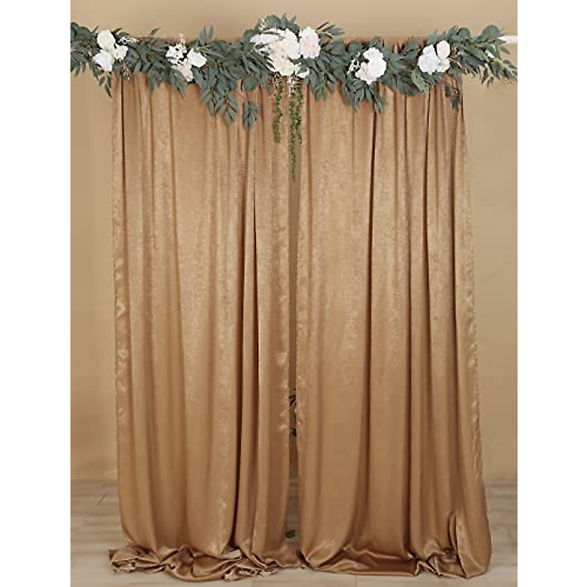 Cytdkve 2 Panels 4.8 Feet x 10 Feet Gold Brown Velvet-Like Wedding Backdrop Curtain Drapes, Silky Soft Window Curtains Panels for Wedding Ceremony Birthday Party Decorations