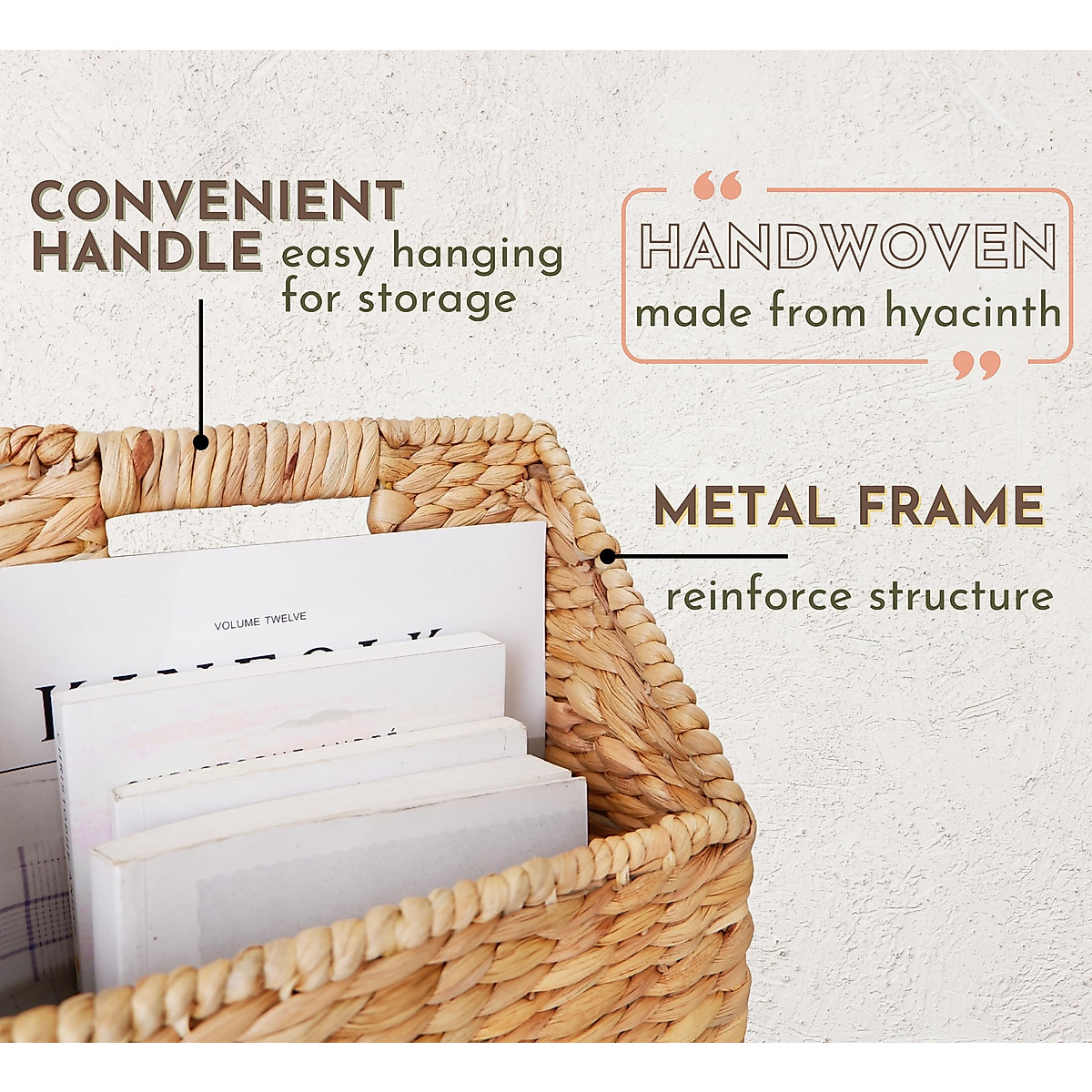 CHI AN HOME Wicker Hanging Storage Baskets, Set of 2 Hanging Wall Baskets, Mail Baskets for Wall, Hanging Baskets for Organizing Files, Books, Accessories