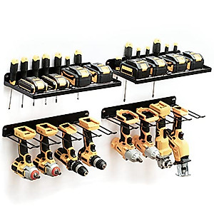 MOOMSINE Power Tool Organizer Wall Mounted, Cordless Drill Holder with Battery Charging Station, Garage Organization Electric Tools Storage Shelf, Heavy Duty Metal Utility Rack for Workshop 2-Pack