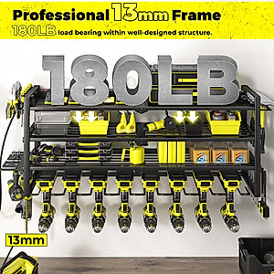 KAFAHOM Power Tool Organizer with Charging Station.Garage 8 Drill Holder Built in 8 Outlets Power Strip,Tool Storage Shelf Wall Mount,Tool Battery Organizer with Screwdriver/Hammer/Air Tool Rack