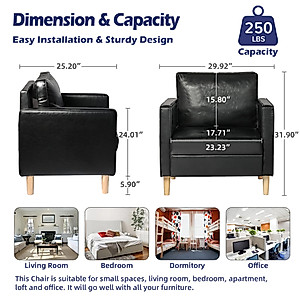 STHOUYN Black Faux Leather Accent Chairs Set of 2 Small Living Room Bedroom Chairs, Comfy Reading Chair Single Sofa for Adults, Suitable Small Spaces Office Couch, Easy Assembly