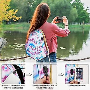 Woosir Girls Backpack for School Backpacks Tie Dye Kids Bookbags School Bags with USB Charger Port Back to School Backpack Gift School Supplies for Kids Teen Girls Elementary with Lunch Box