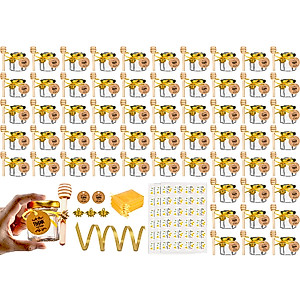 DnayDkiy 60-Count Mini Hexagonal Glass Honey Jars with Dippers - Perfect Party Favors for Baby Showers - Includes Gold Bee Charms, Thank You Cards, Stickers, Gift Bags, and Silk Ribbon