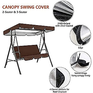 Patio Swing Canopy Waterproof Top Cover Set, Courtland Swing Replacement Awning Canopy Covers for Swing Chair Glider All Weather Protection Outdoor Garden Furniture(Dark Green, Three-seater76.77in)