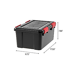 IRIS USA 19 Quart WEATHERPRO Plastic Storage Box with Durable Lid and Seal and Secure Latching Buckles, Weathertight, Black with Red Buckles, 6 Pack