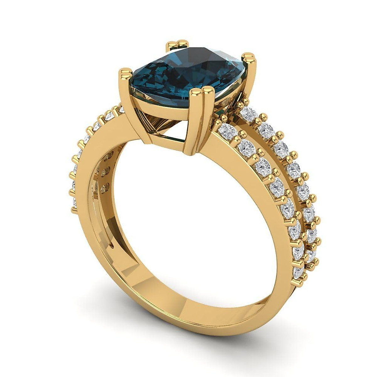Clara Pucci 3.50 ct Cushion Cut Solitaire Genuine Natural London Blue Topaz Engagement Promise Anniversary Bridal Ring 18K Yellow Gold 7