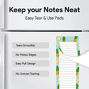 8 Magnetic Notepads - Large Notepads for Grocery List, Shopping List, To-Do List, Reminders, Recipes -Magnetic Back- Memo Notepad with Realistic Fruit Designs | 60 Sheets per Pad 9 x 3.5 inch (8 Pack)