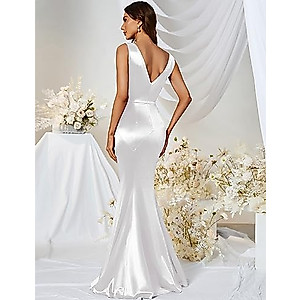 MUXXN Women's Fishtail Wedding Guest Formal Evening Cocktail Long Maxi Sleeveless Dress Off White L