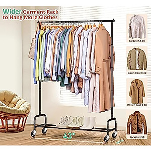SLEEPING LAMB Heavy Duty Clothing Racks for Hanging Clothes Rack, 43" Wide Rolling Garment Rack Metal Clothing Hanger Rack with Wheels Wardrobe Rack for Coats, Shirts, Dress, (Black)