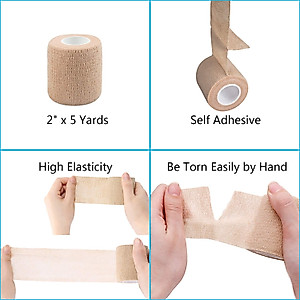 12-Pack Self Adhesive Cohesive Wrap Bandages, Tape Self Adherent, Strong Elastic Sports Tape, 2 inches x 5 Yards