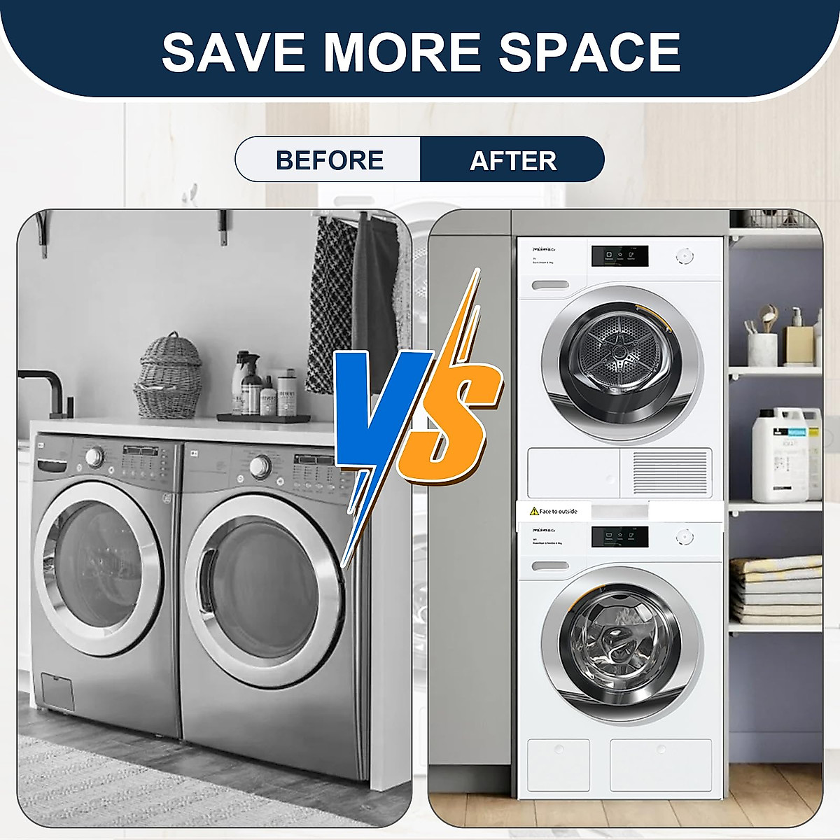 HHXRISE Washer Dryer Stacking Kit, Universal 24/25/ 26/27/ 28/29 Inch Washer and Dryer Stackable, Adjustable Stacking Kit for Washing Machine and Dryer, Connecting Frame with Ratchet Strap