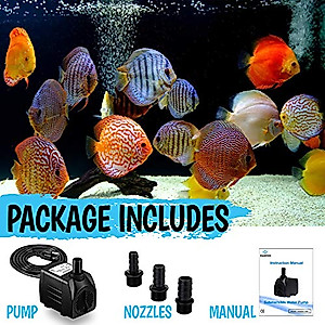 550GPH Submersible Water Pump (2000L/hr, 30W) - Ultra Quiet Pond Pump - Outdoor Fountain Pump with 7.2ft Vertical Lift - Aquarium Pump with 3 Nozzles, 6.56ft Power Cord - Compact Fish Tank Pump