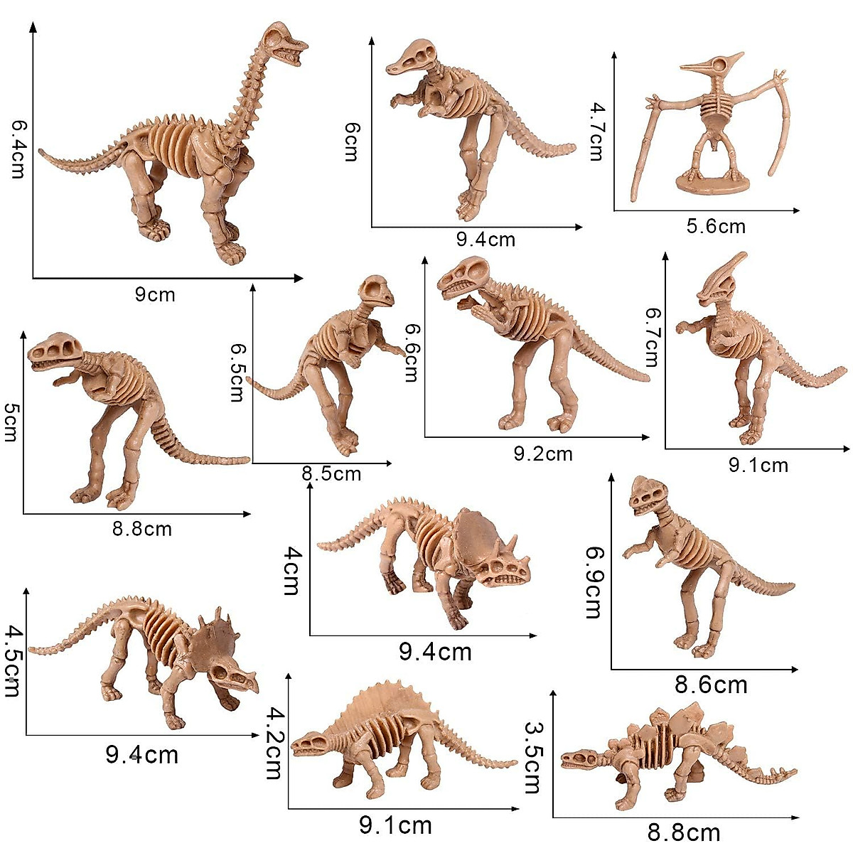 UPINS 30 Pack Dinosaur Fossil Skeletons 3.7 Inch Assorted Dinosaur Skeleton Toy Figures Dino Bones Educational Gift for Science Play Dino Sand Dig Party Favor Decorations