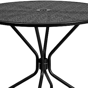 Flash Furniture Oia Commercial Grade 35.25" Round Black Indoor-Outdoor Steel Patio Table Set with 4 Round Back Chairs