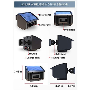 Extra Solar Wireless Outdoor Weatherproof Motion Sensor/Detector for HTZSAFE Alarms-1/4 Mile Wireless Transmission Range-Up to 50FT Sensor Range 3 Adjustable Sensitivities