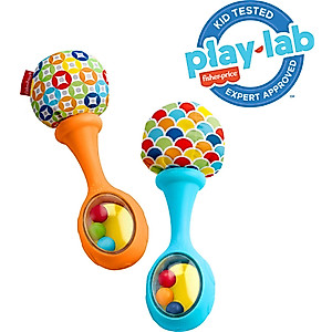 Fisher-Price Maracas, Set Of 2 Newborn Toys, Blue And Orange, Rattle 'N Rock Maracas, Baby Toys For Ages 3+ Months