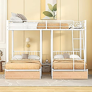 Harper & Bright Designs Metal Triple Bunk Beds with Storage, Full Over Twin & Twin Bunk Beds with Drawers,3 Bed Bunk Bunk for Kids, Girls, Boys,Teens, Adults,Can be Separated into 3 Beds, White