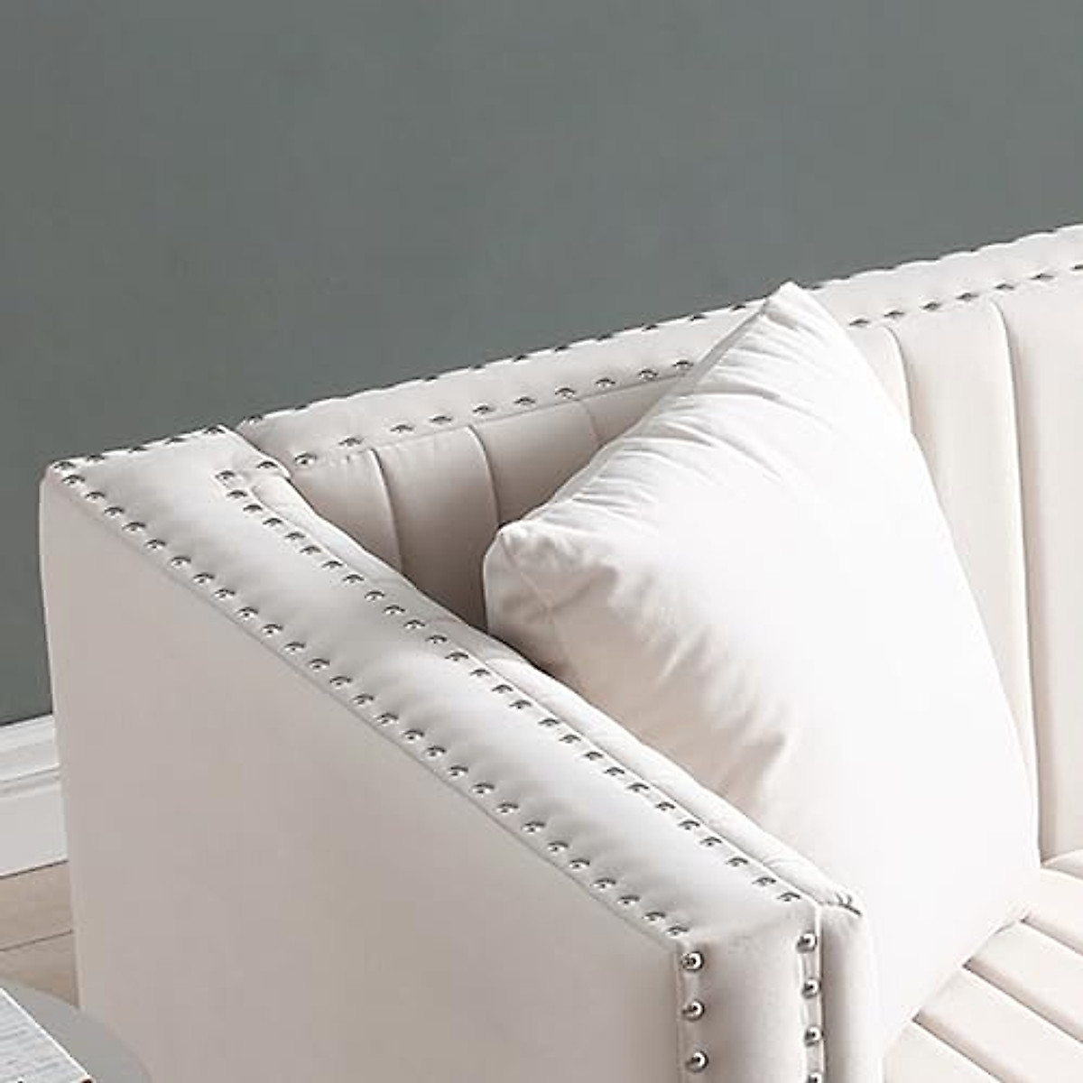 FANYE 2PCS Contemporary Sofa Sets Vertical Channel Velvet Tufted Sofa&Couch Include 3 Seaters CouchX2, L-Shaped Corner Sectional W/Gold Metal Strip Decor for Apartment Office Living Room Sets