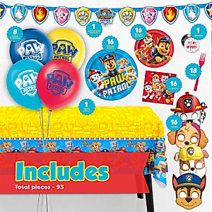 Unique Paw Patrol Birthday Decorations | Paw Patrol Party Supplies | With Paw Patrol Balloons, Tablecloth, Paw Patrol Plates, Napkins, Button | Serves 16 Guests