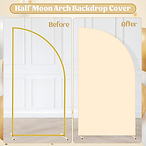 7FT Beige Half Moon Arch Cover Backdrop Spandex Fitted Wedding Arch Stand Cover Double Sided Half Top Stretchy Backdrop Cover for Wedding Birthday Party Baby Shower Graduation Decorations (No Frame)