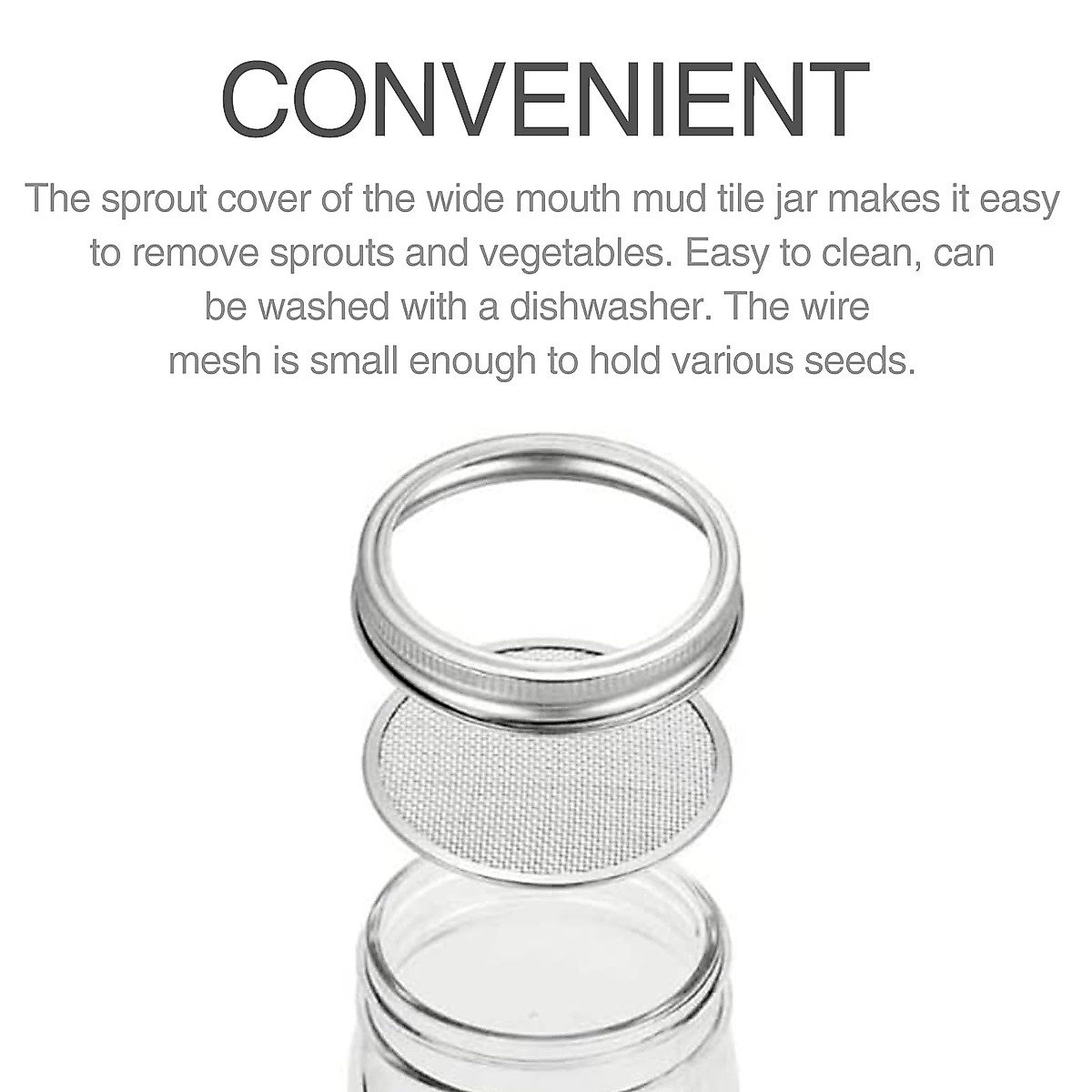 4 Pack Sprouting Lids, Mason Jar Sprouting Lids 20 Mesh 304 Stainless Steel Regular Mouth Jar Screen Sprouting Kit Lids for Growing Bean, Broccoli, Alfalfa, Salad Sprouts and More