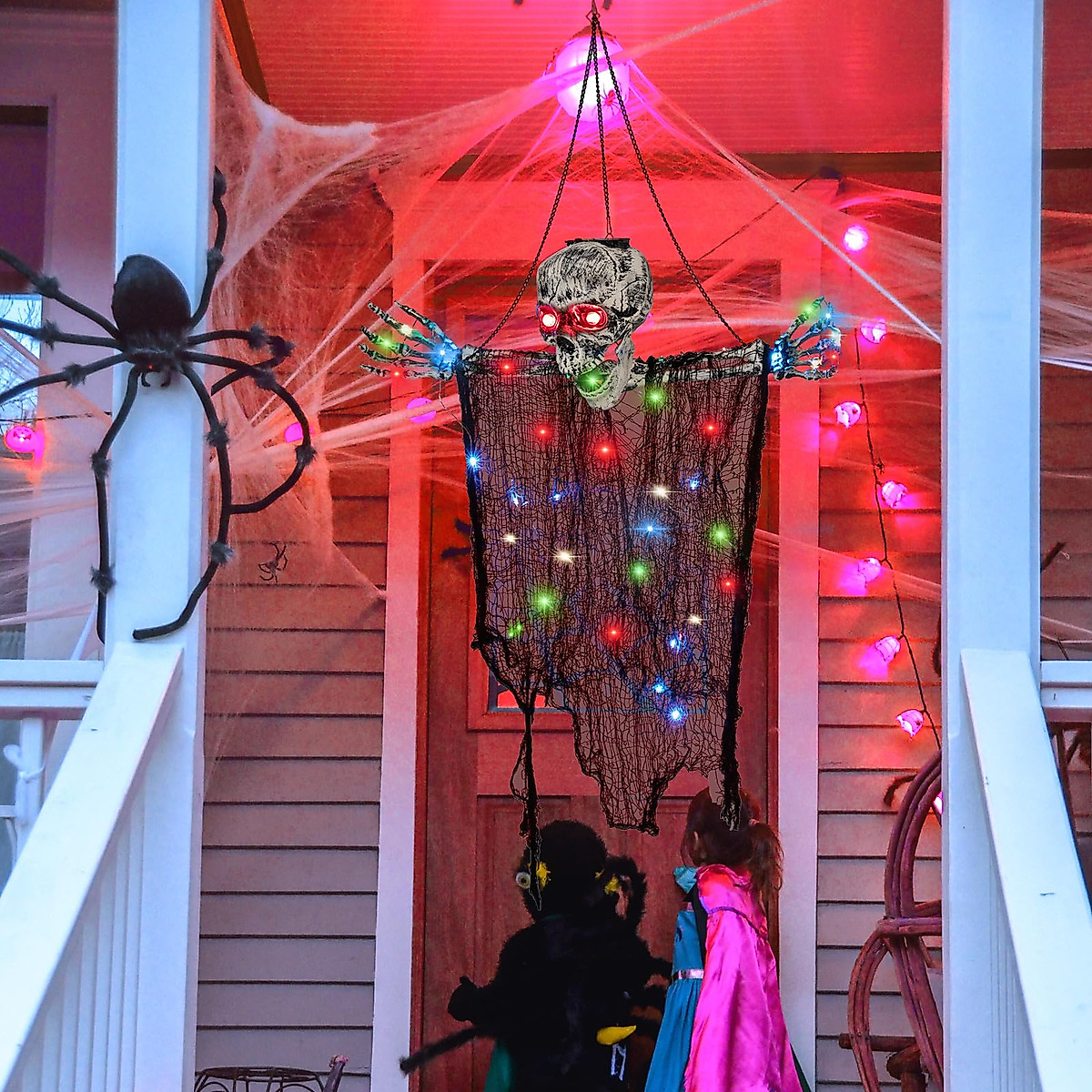 Solar Halloween Decorations Hanging Skeleton Ghost Color Changing LED Halloween Hanging Grim Reapers Outdoor Skeleton Flying Ghost Halloween Outdoor Indoor Decor