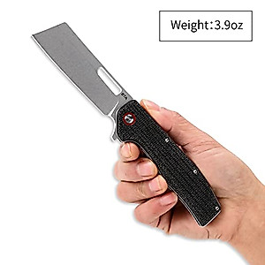 STANBIK Pocket Knife with G10 Flax fibre Handle,EDC Folding Pocket Knife with 3.5in D2 Blade for Camping Survival, Fathers Day, Gifts for Men Dad Husband.