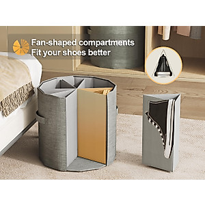 Vailando Shoe Organizer for Closet - Cylindrical Shoe Storage Organizer with Adjustable Dividers for Closet, Foldable, Gray, 2-Pack