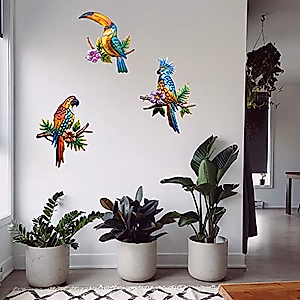 J-Fly Metal Parrot Wall Decor Tropical Outdoor Wall Decor Parrot Outdoor Metal Wall Art Metal Bird Wall Decor Outdoor Toucans Decor Patio Wall Fence Garden Home Kitchen Decor 11 Inch