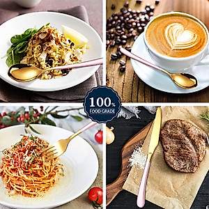 24 Pieces Silverware Set, Stainless Steel Flatware Set with Silverware Holder Spoons Forks Knives Set,Utensils Set Service for 6,Cutlery Set for Kitchen (Pink)