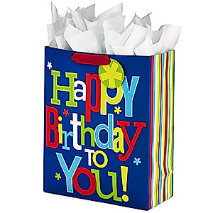 Hallmark 15" Extra Large Gift Bag with Tissue Paper for Birthday (Happy Birthday to You!)