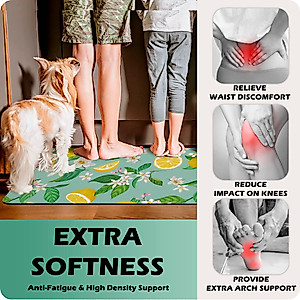 Lemon Kitchen Mat Set 2 PCS Anti Fatigue Lemon and Leaf Kitchen Rugs Waterproof Cushioned PVC Leather Runner Rug Non Slip Comfort Standing Floor Mats for Kitchen, Home, Sink 17.3" x 28" + 17.3" x 47"