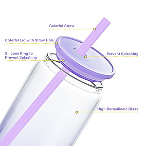 Laosh 8 Pack Sublimation Glass Cups, 16oz Sublimation Glass Tumbler Blanks with Colored Lids and Straws, Gradient Mason Jars Cups Beer Can Mug DIY Gift for Iced Coffee Beer Juice Soda