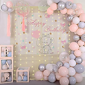 Champagne Tulle Backdrop Curtain with Lights String for Parites Wedding Sheer Backdrop Curtains for Bridal Shower Baby Shower Birthday Party Photo Shoot Background Wall Decorations 2 Panels 5×8ft