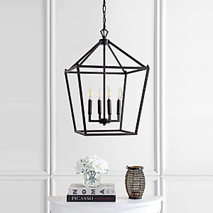 JONATHAN Y JYL7437A Pagoda Lantern Dimmable Adjustable Metal LED Pendant Classic Traditional Farmhouse Dining Room Living Room Kitchen Foyer Bedroom Hallway, 16 in, Oil Rubbed Bronze