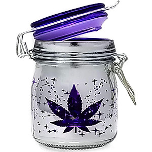 Airtight Glass Storage Jar Medium 3.75" Tall (Metallic Silver/Purple Leaf Galaxy)