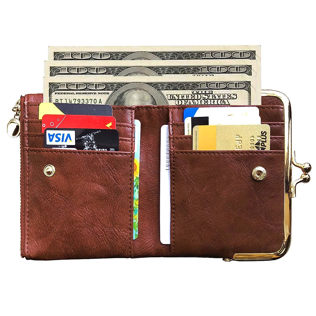 TOPKULL Womens Wallet Small Bifold Rfid Ladies Mini Vintage Coin Purse With Zipper and Kiss Lock (Brown)